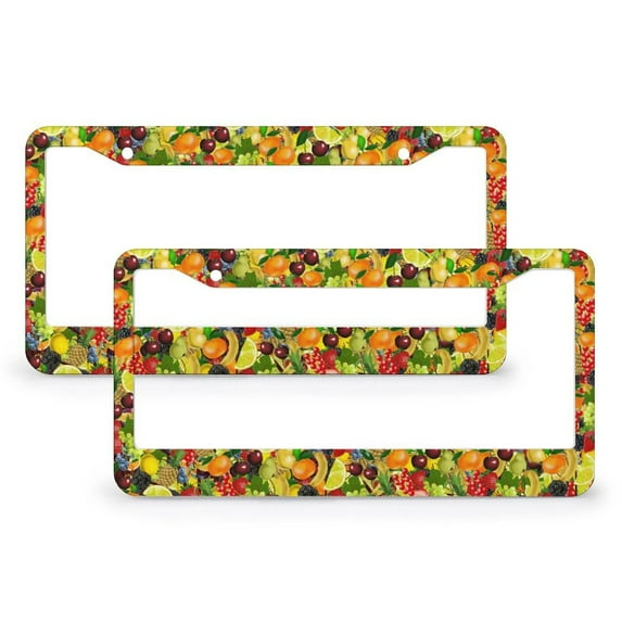 2 Pcs Set Summer Tropical Fruits License Plate Frame Lemon Summer Auto ...
