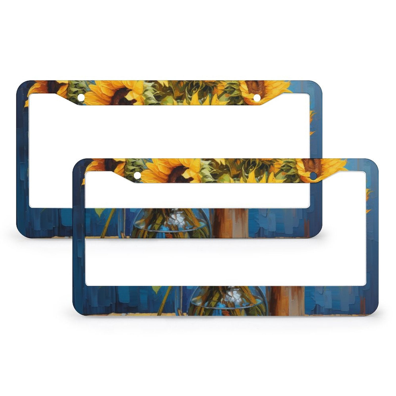 2 Pcs Set Sunflower Oil Painting License Plate Frame Summer Holiday ...