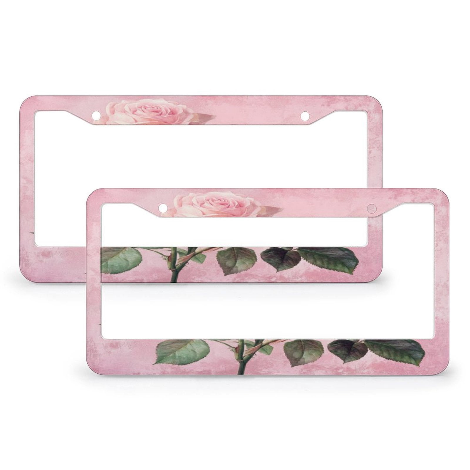 2 Pcs Set Vintage Pink Rose License Plate Cover Pink Blooming Romantic ...
