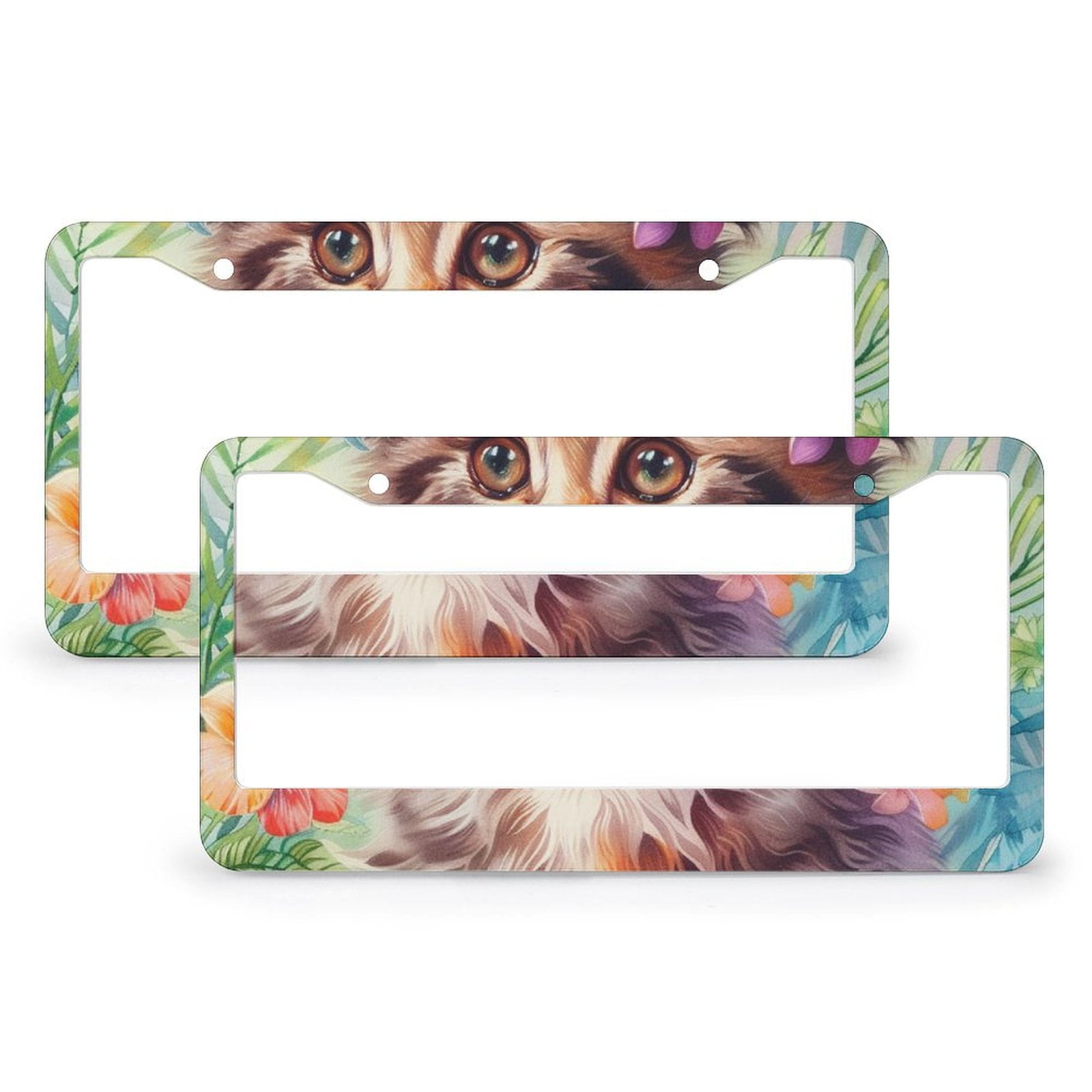 2 Pcs Set Watercolor Cute Colorful Baby Cat with Flower Crown License ...