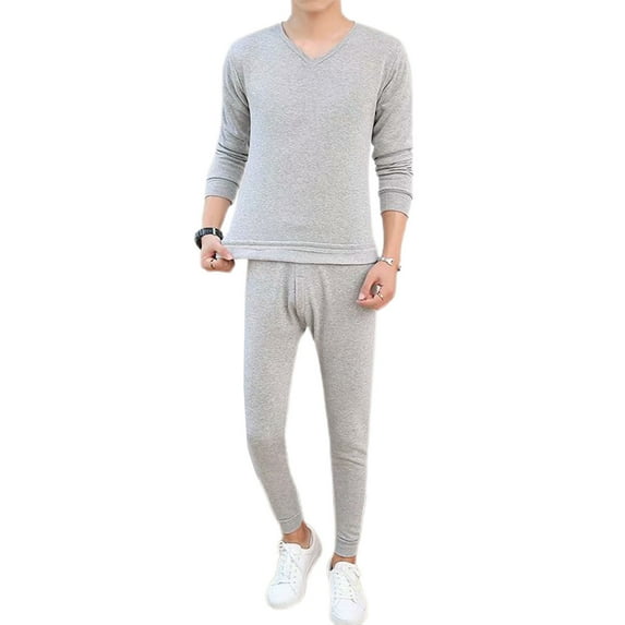 2 Pcs/Set Winter Men Thermal Underwear Set Round Neck Long Sleeve Warm ...