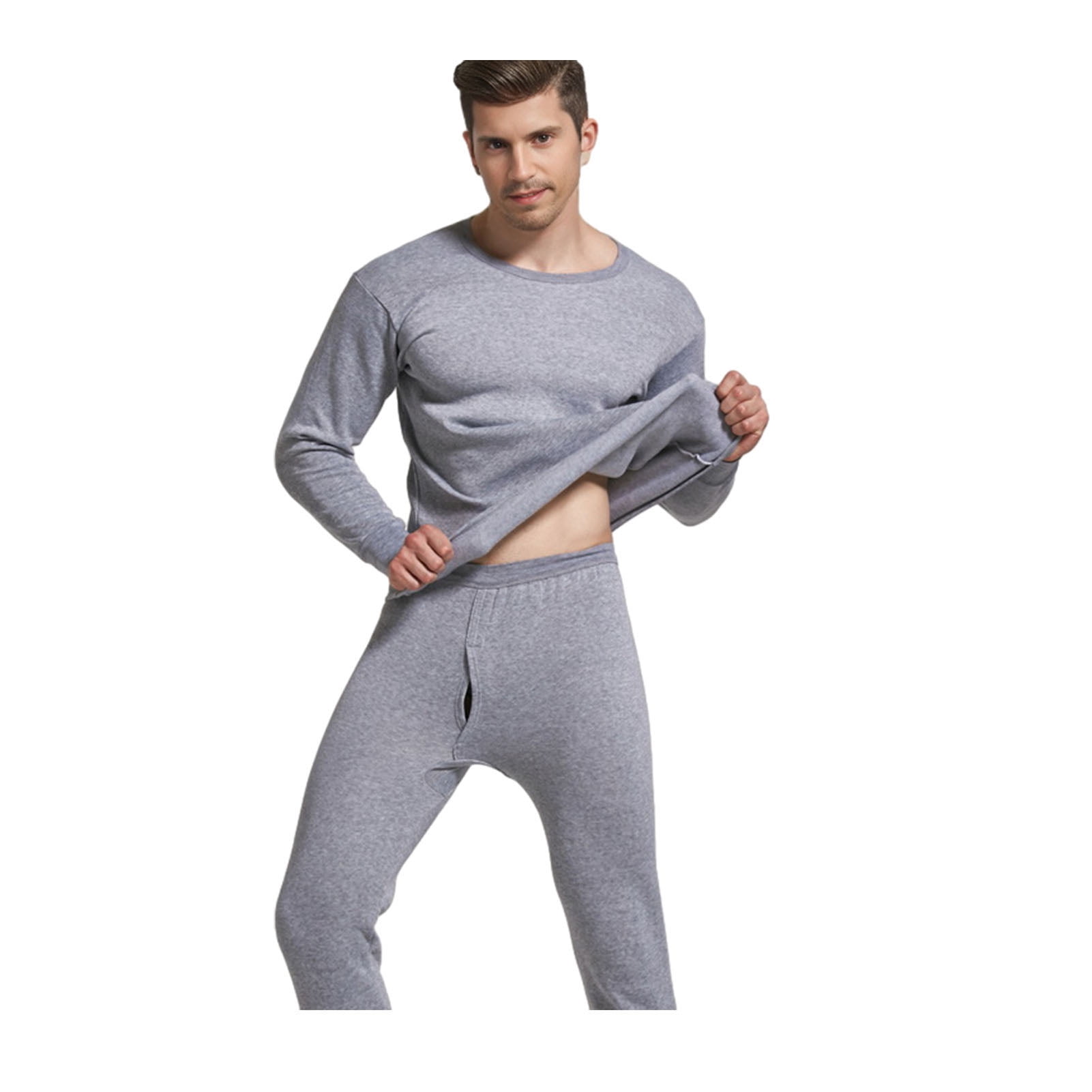 2 Pcs/Set Winter Men Thermal Underwear Set Round Neck Long Sleeve Warm ...