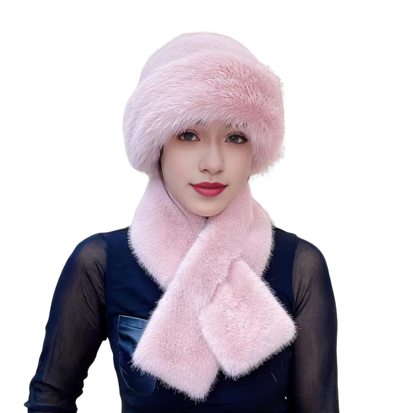2 Pcs/Set Women Winter Hat Scarf Set Fuzzy Plush Thickened Windproof ...