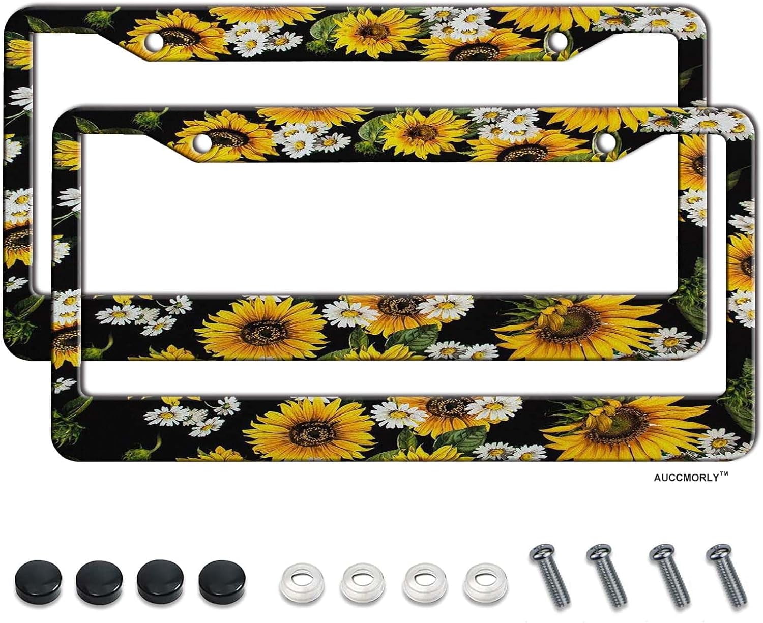 2 Pcs Set Yellow Sunflowers License Plate Frame Stainless Steel Frame ...
