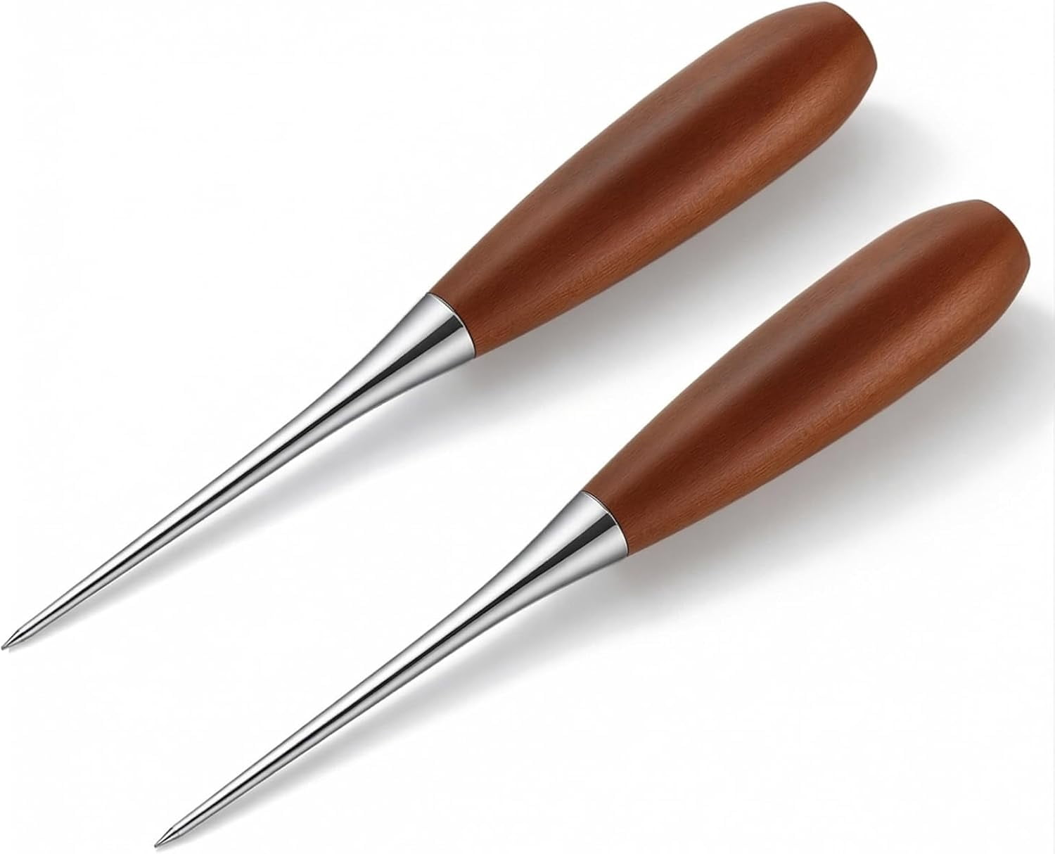 2 Pcs Sewing Awl Walnut Wooden Handle Awl Scratch Leather Hollow Hook ...
