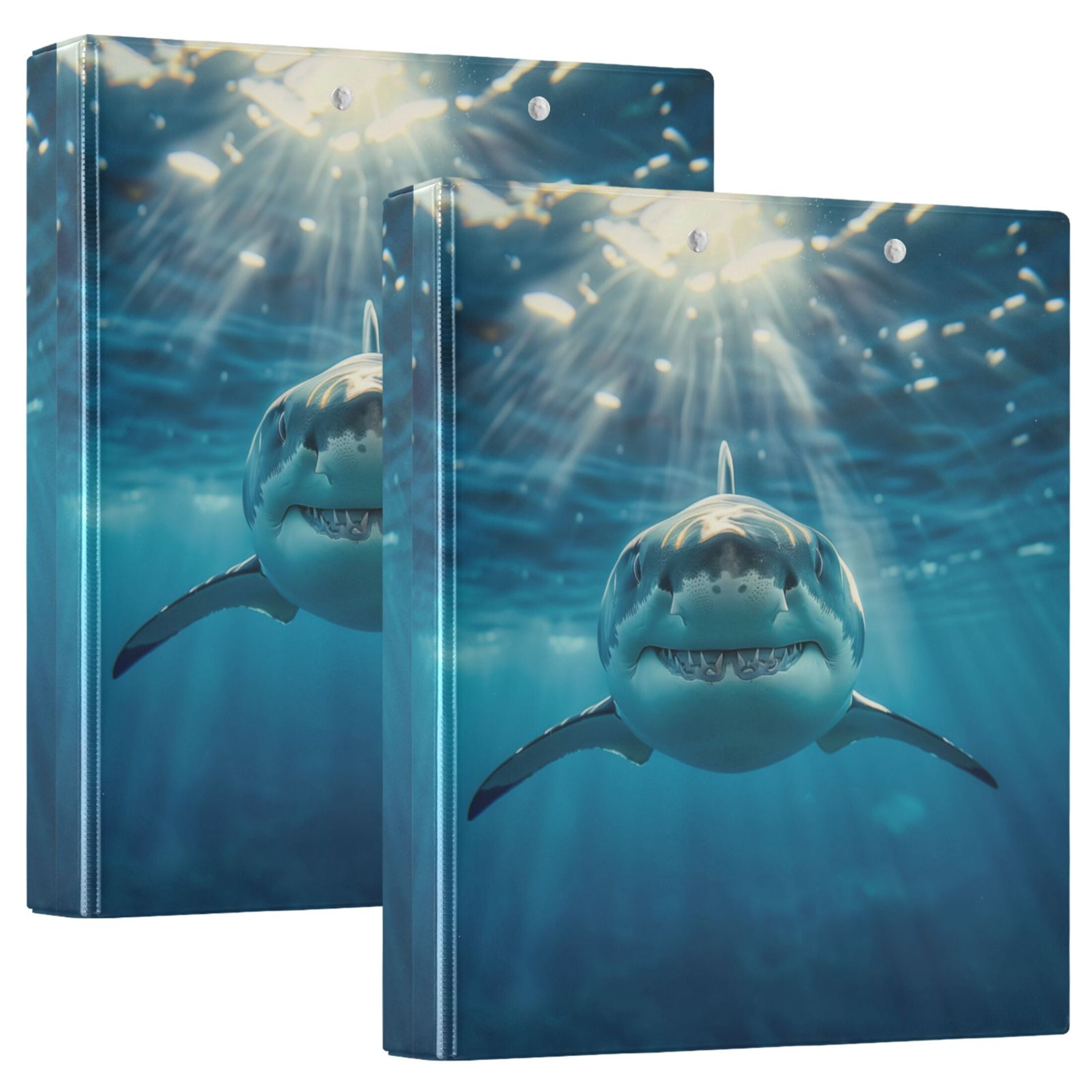 2 Pcs Shark Swimming Underwater Hardcover 3 Ring Binder 1.5” Round ...