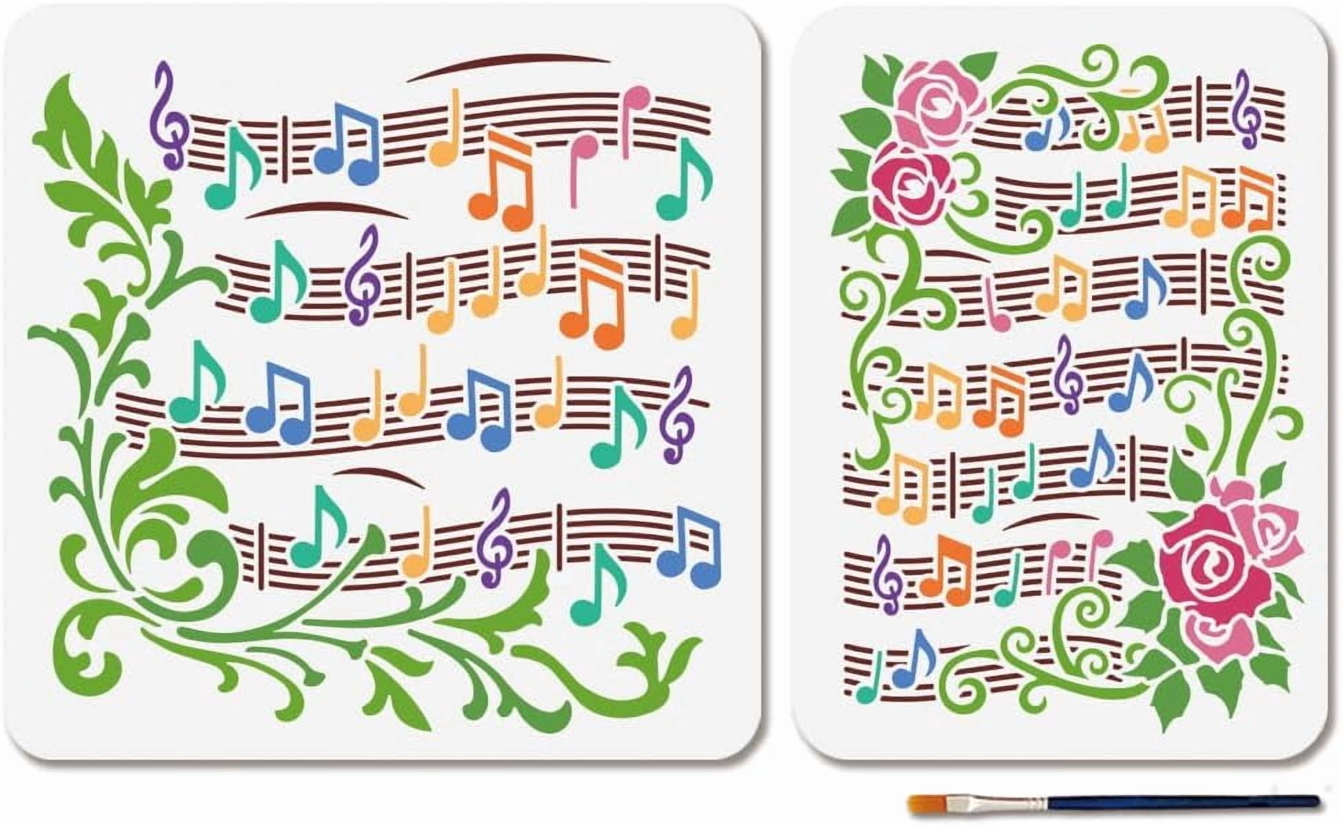 2 Pcs Sheet Music Stencil Rose Music Stencils for Painting 11.8×11.8/11 ...