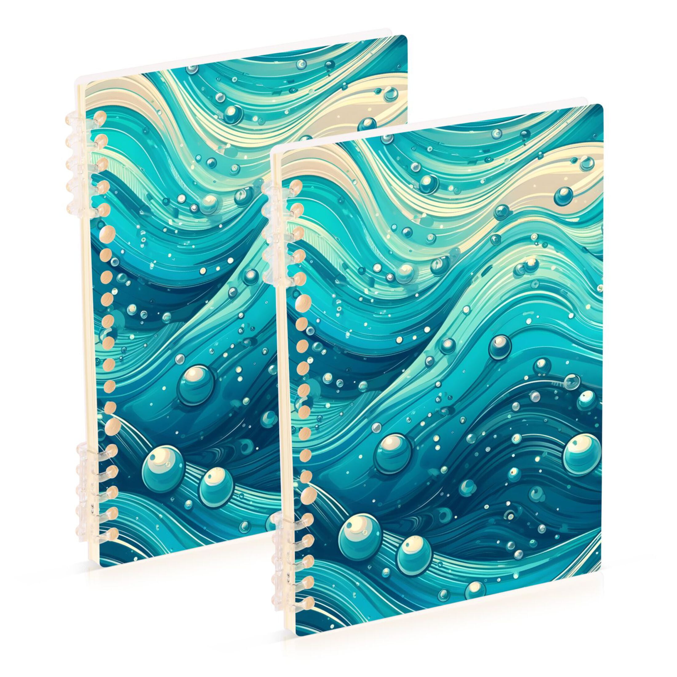 2 Pcs Shining Blue Wave Spiral Notebooks 60 Sheets 120 Pages A5 Journal ...