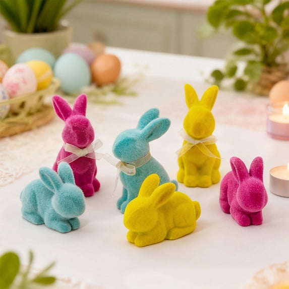 2 Pcs Short Pile Easter Bunny Figurine, Cute Desktop Ornament, Blue ...