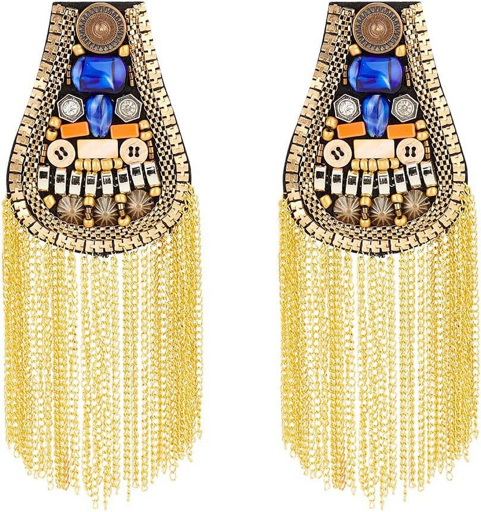 2 Pcs Shoulder Epaulets Tassel Shoulder Board Brooch Badge Gold Fringe ...