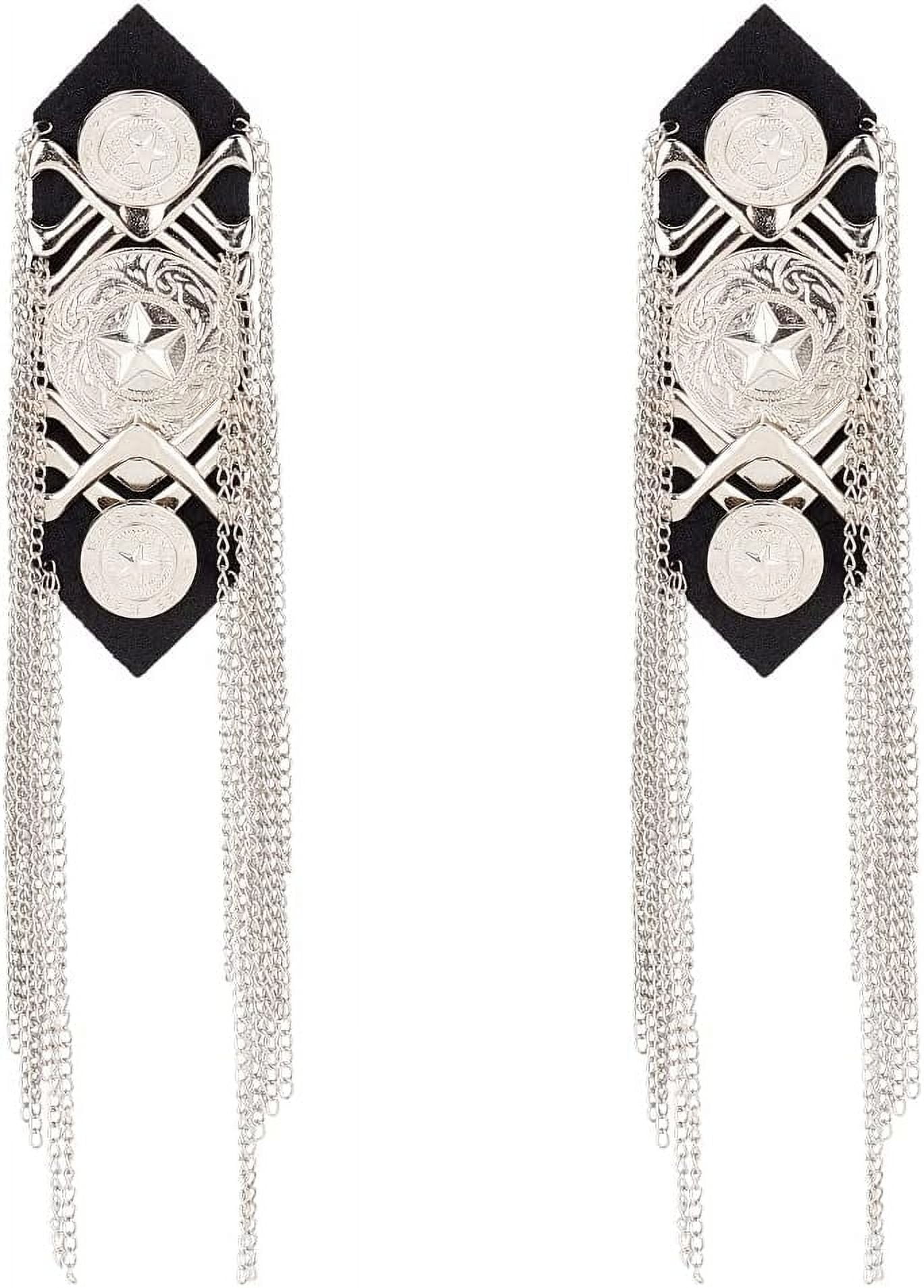 2 Pcs Shoulder Epaulets Tassel Shoulder Board Brooch Badge Sliver ...