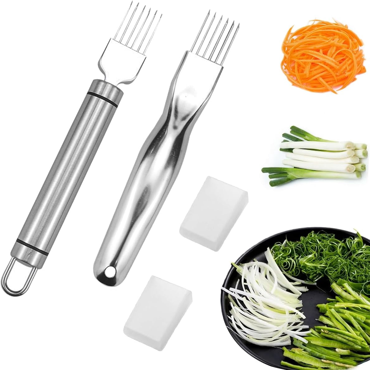 2 Pcs Shred Silk The Knife, 2026 Upgrade Green Onion Cutter Stainless ...