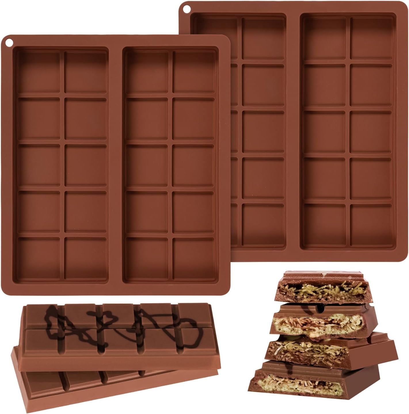 2 Pcs Silicone Chocolate Bar Mold, Large Dubai Chocolate Bar Mold ...
