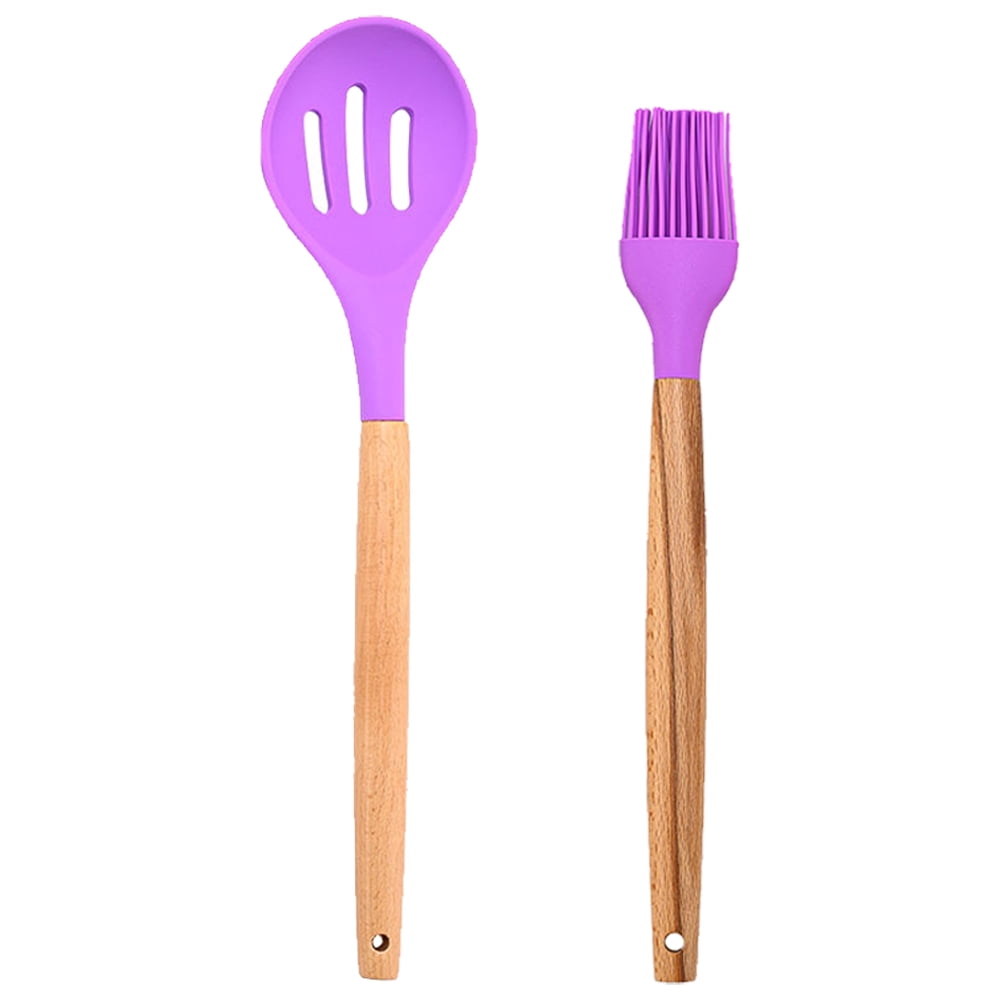 2 Pcs Silicone Kitchen Cooking Utensils Sets, Wooden Handles for ...