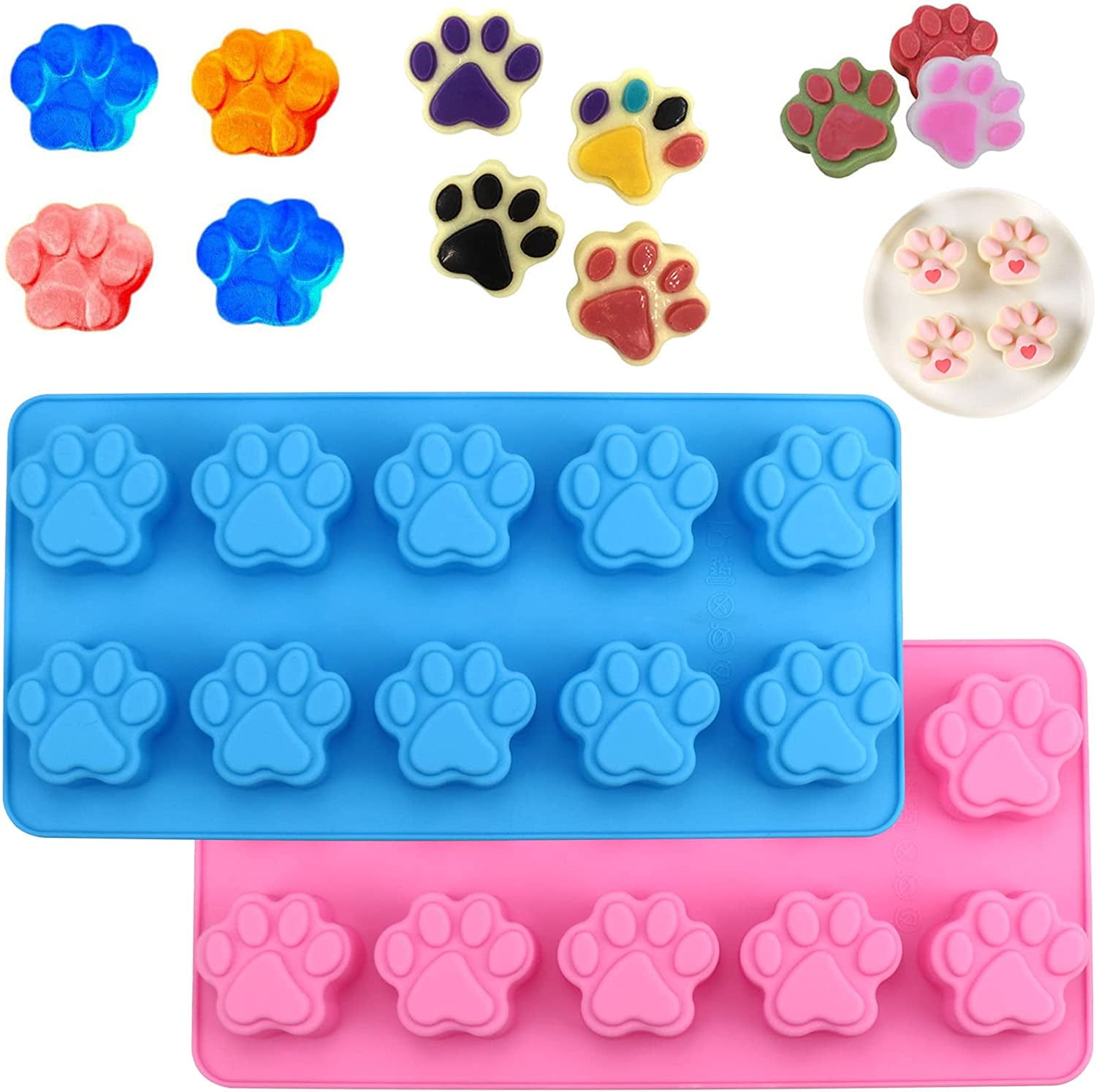 2 Pcs Silicone Paw Print Molds, 20-Cavity Chocolate Puppy Dog Paw Non ...