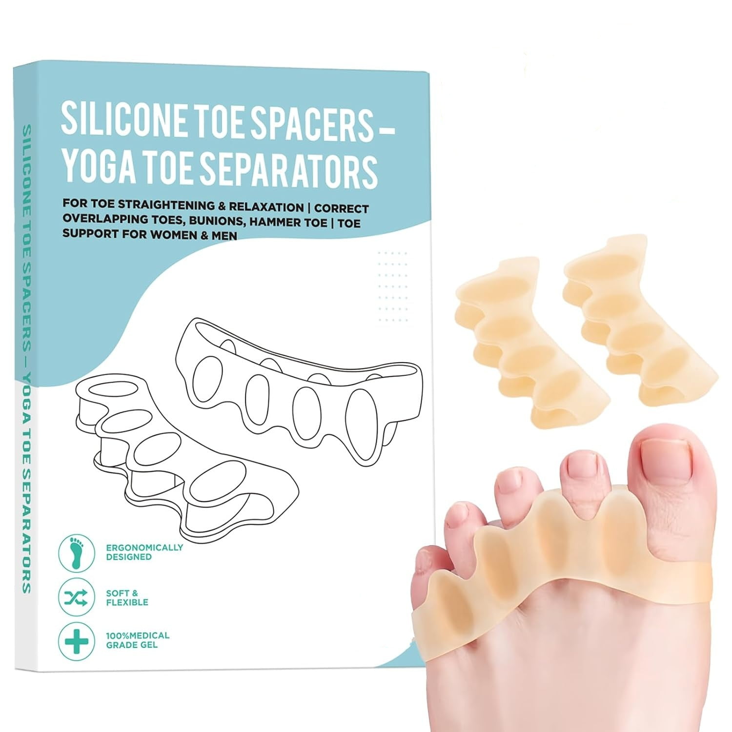 2 Pcs Silicone Toe Spacers – Yoga Toe Separators for Toe Straightening ...