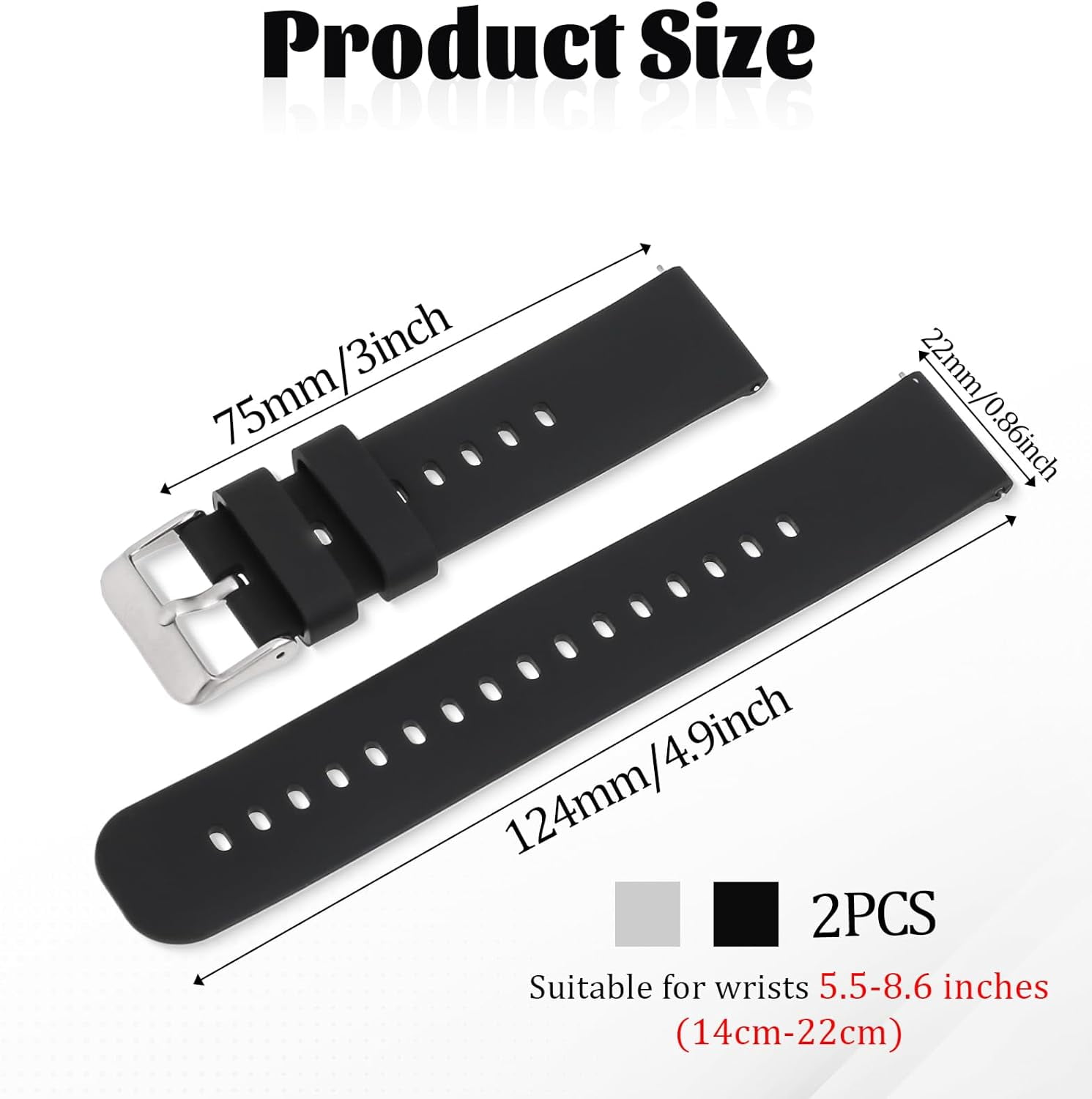 2 Pcs Silicone Watch Bands, Quick Release Soft Rubber Replacement Watch Bands Watch Straps for ...