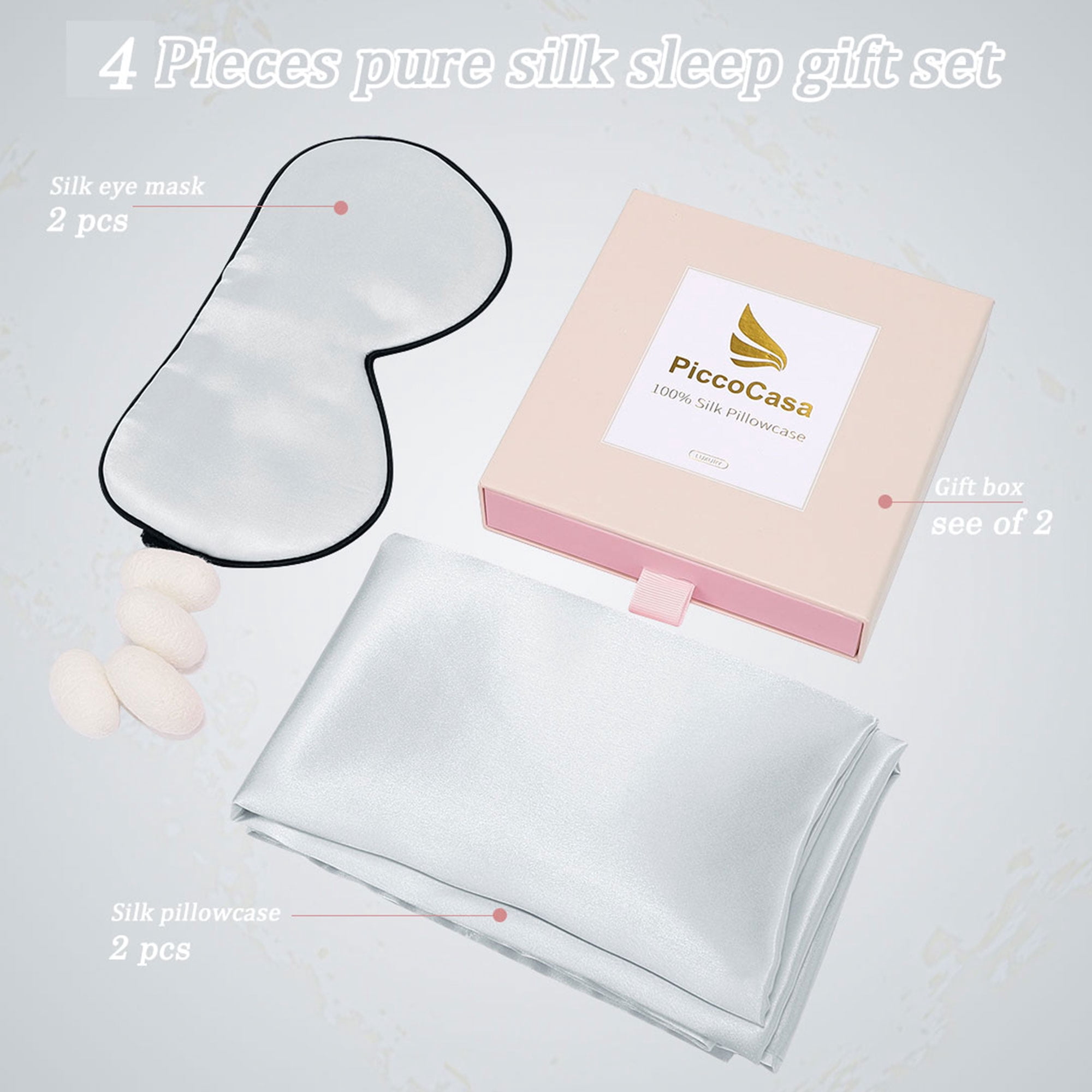 2 Pcs Silk Pillowcase Both Sides Silk + 2 Pcs Eye Mask for Hair and ...