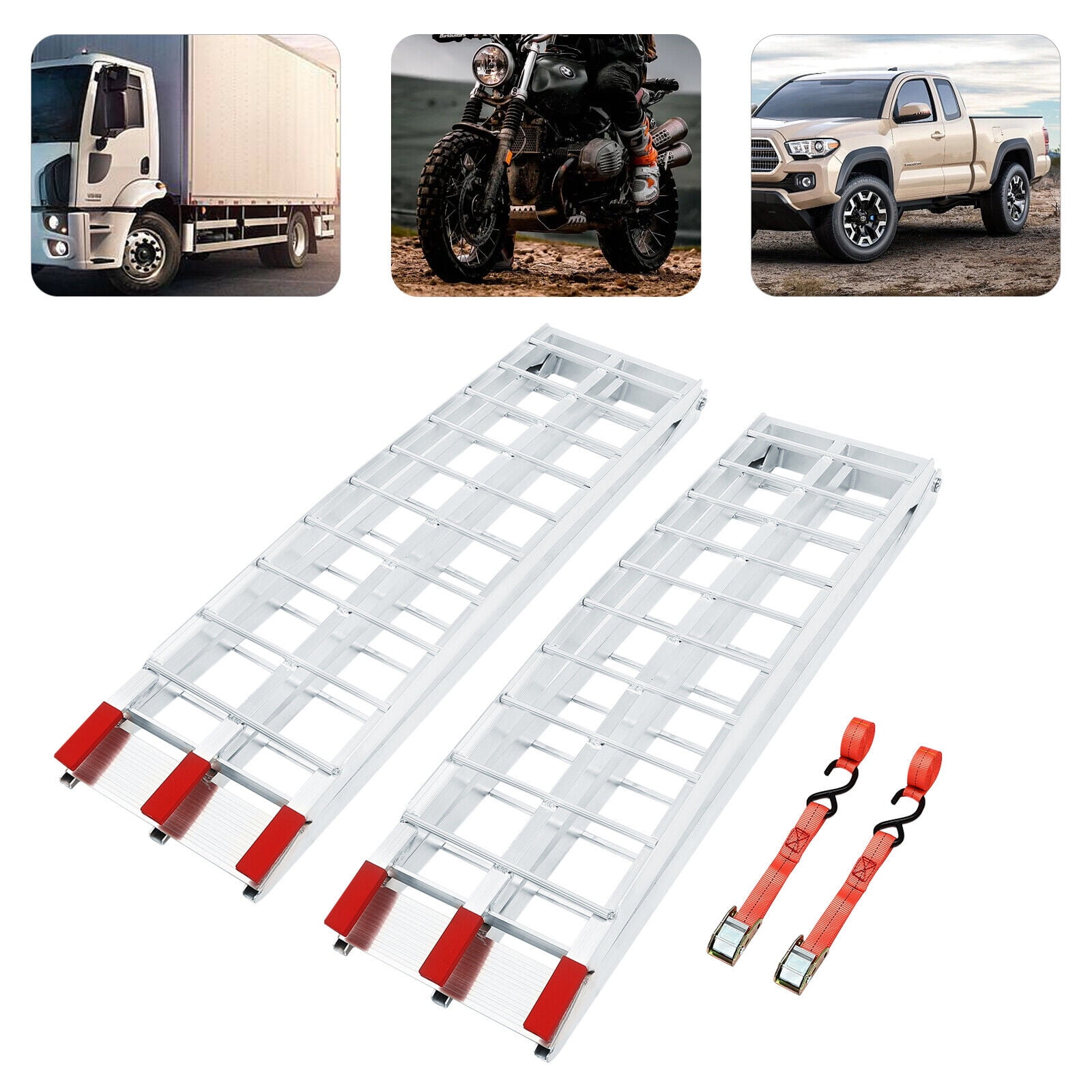 2 Pcs Silver Loading Truck Ramps, Heavy Duty Motorcycle Ramps, Folding ...