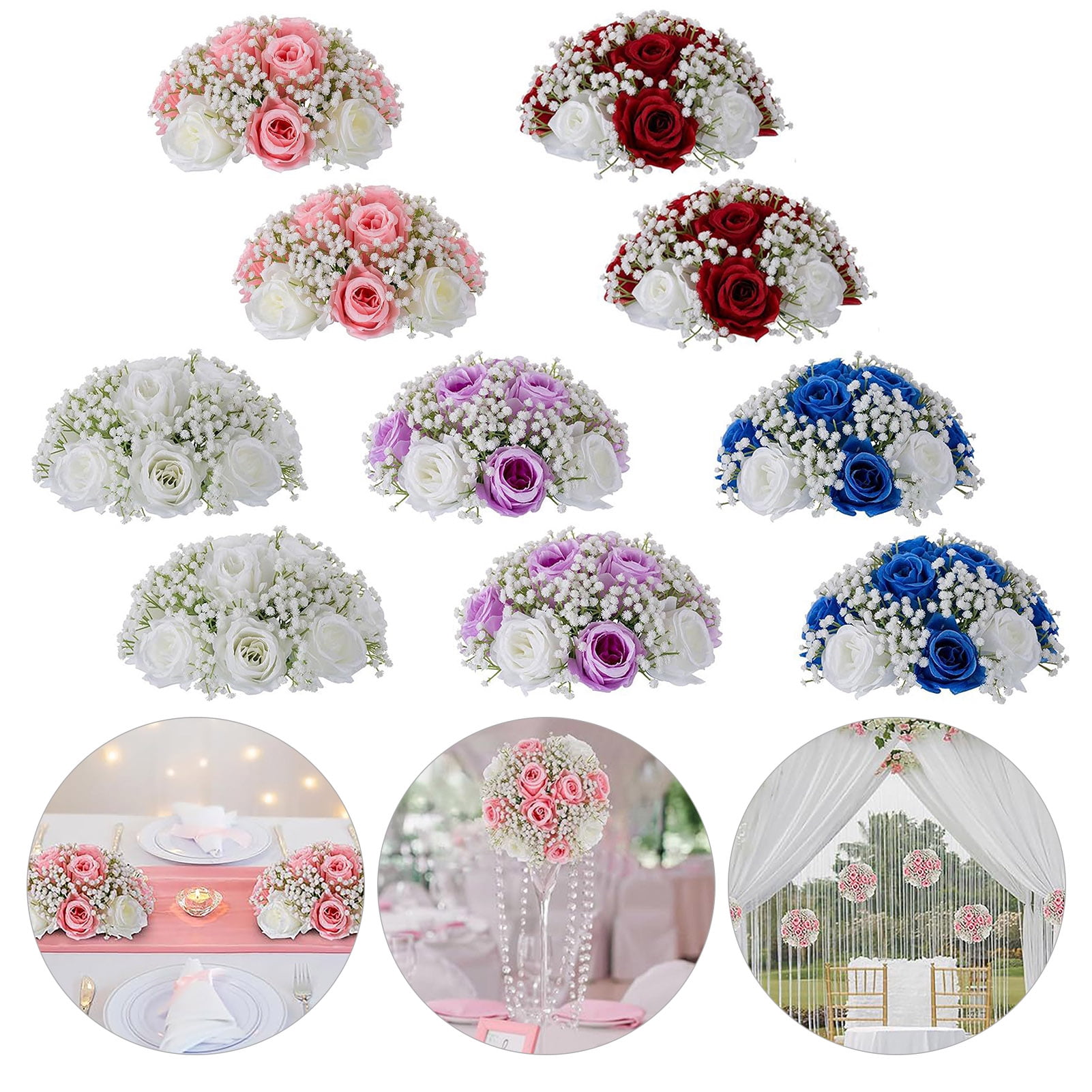 2 Pcs Simulated Bouquet White Rose Realistic Non-fading Gypsophila ...