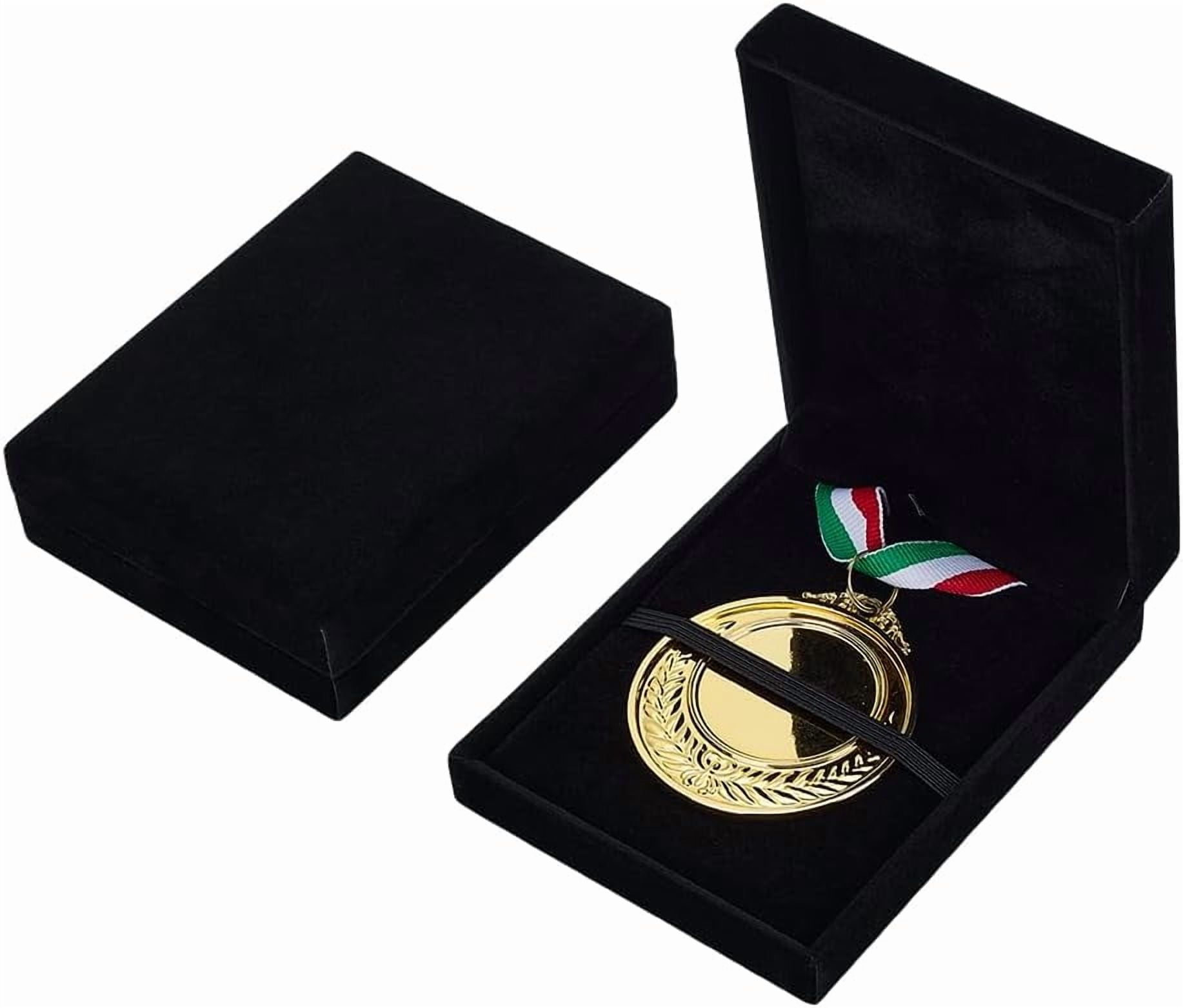 2 Pcs Single Medal Display Storage Box Black Velvet Medal Case ...