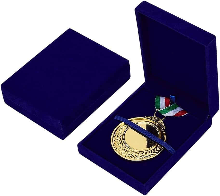 2 Pcs Single Medal Display Storage Box Midnight Blue Velvet Medal Case ...