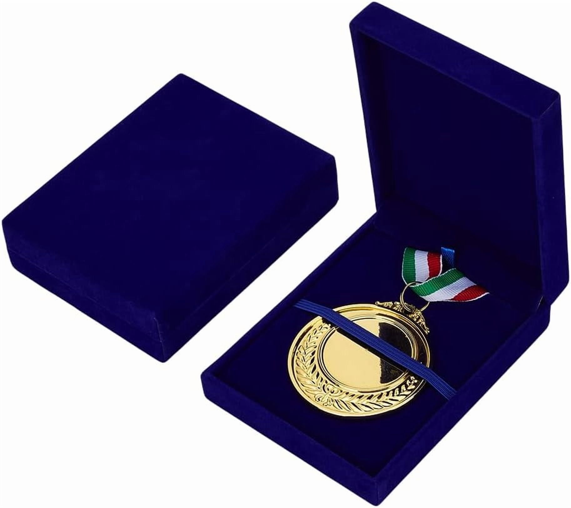 2 Pcs Single Medal Display Storage Box Midnight Blue Velvet Medal Case ...