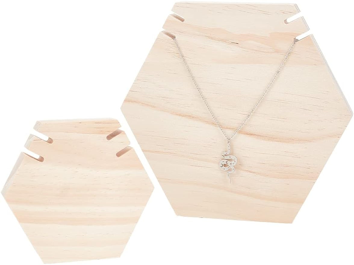 2 Pcs 2 Sizes Wooden Plank Necklace Jewelry Display Stand for 2 ...