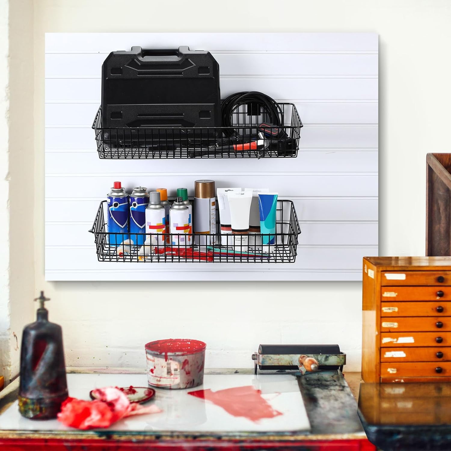 2 Pcs Slatwall Baskets for Slatwall, 23.6 Inch Width Metal Heavy Duty ...