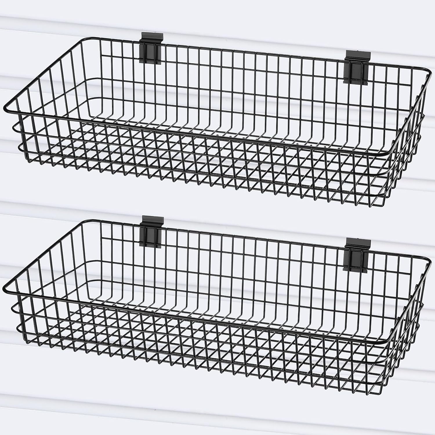 2 Pcs Slatwall Baskets for Slatwall,23.6 Inch Width Metal Heavy Duty ...