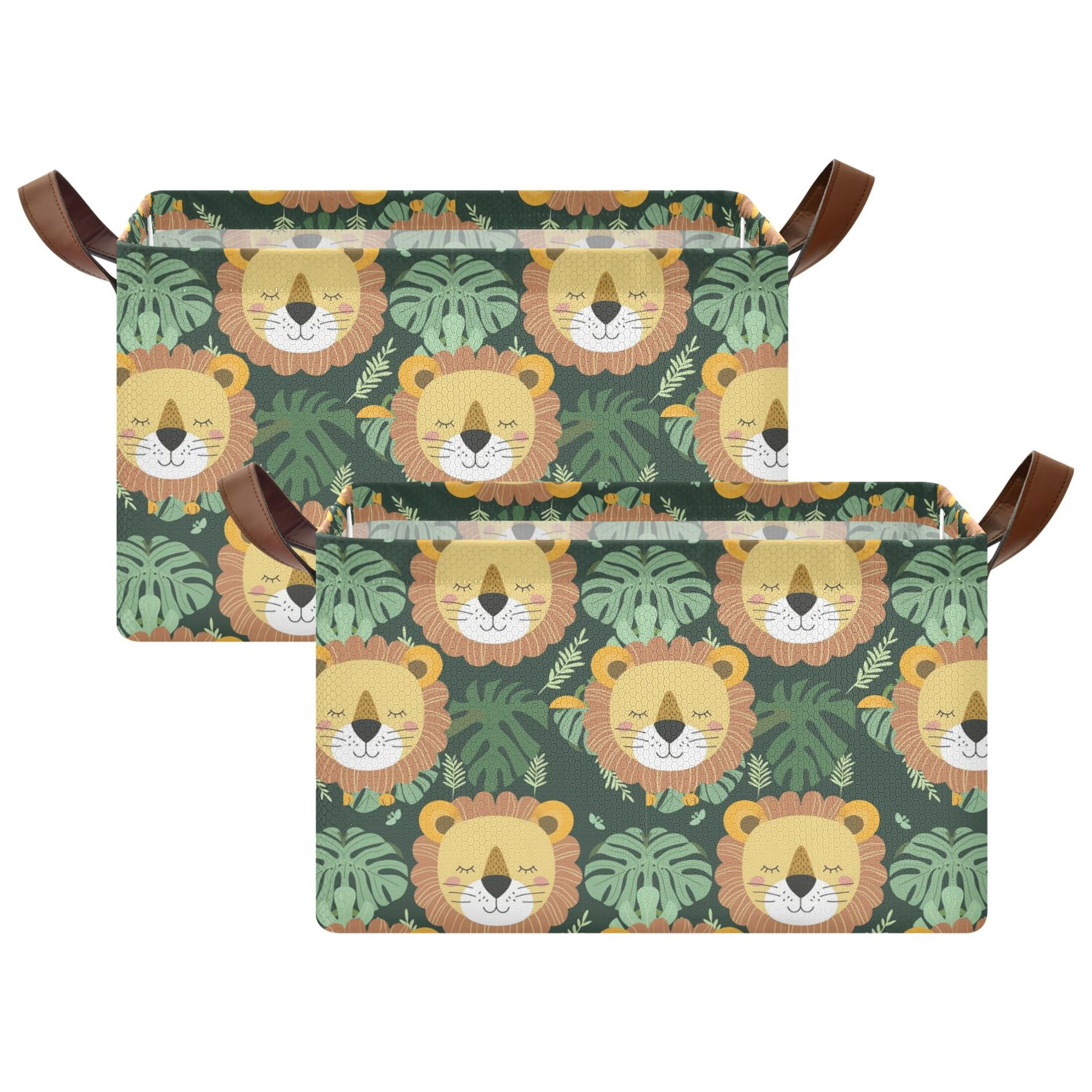 2 Pcs Sleeping Lion and Leaf Collapsible Storage Bins Fabric Shelf ...