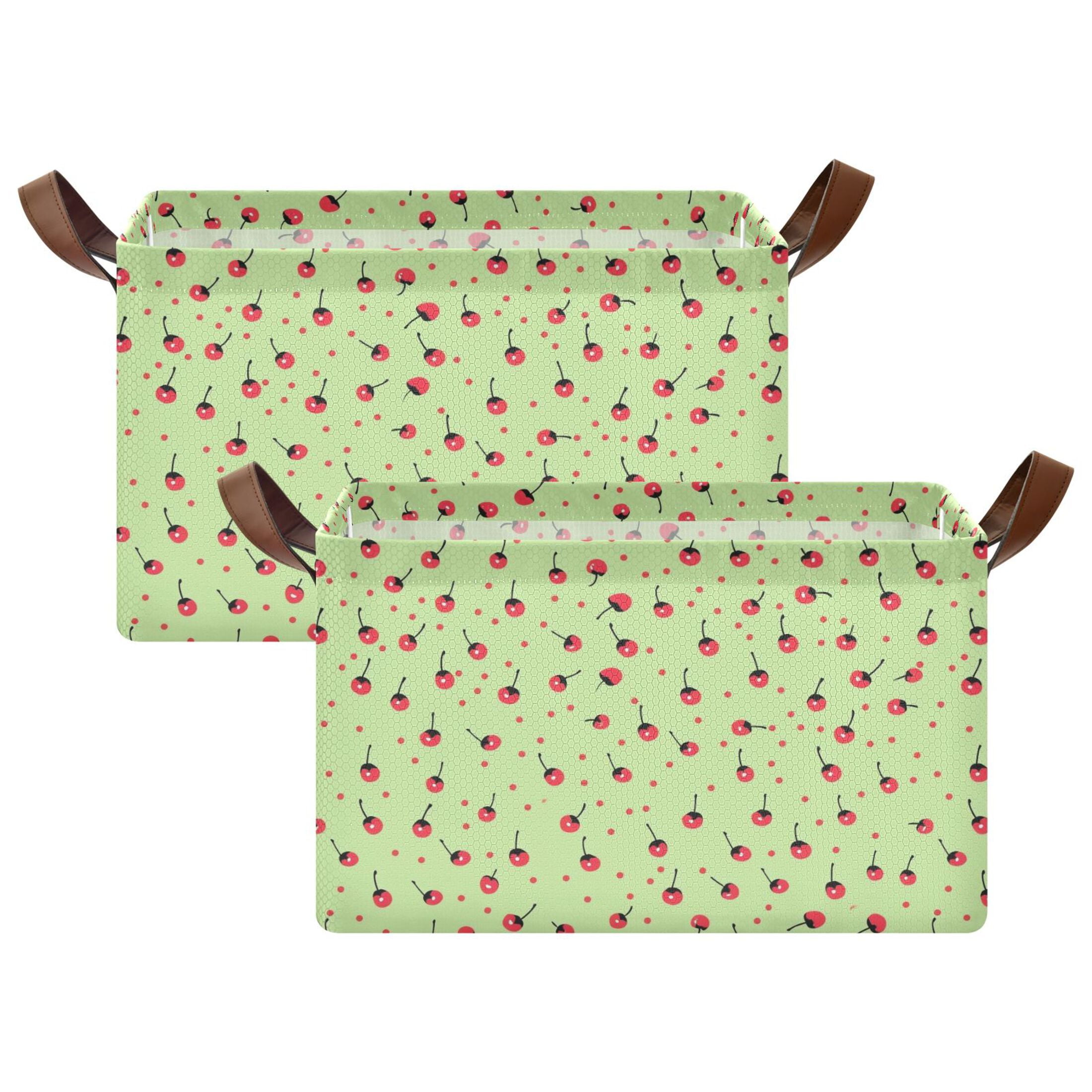 2 Pcs Small Cherry Fruits Collapsible Storage Bins Fabric Shelf Baskets ...