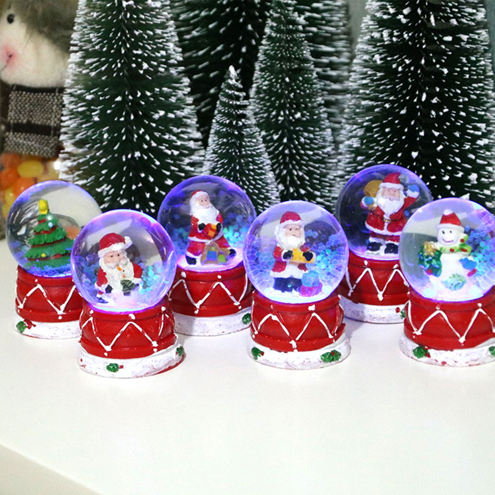 2 Pcs Small Christmas Snow Globes LED Lights Santa Claus Christmas Tree ...