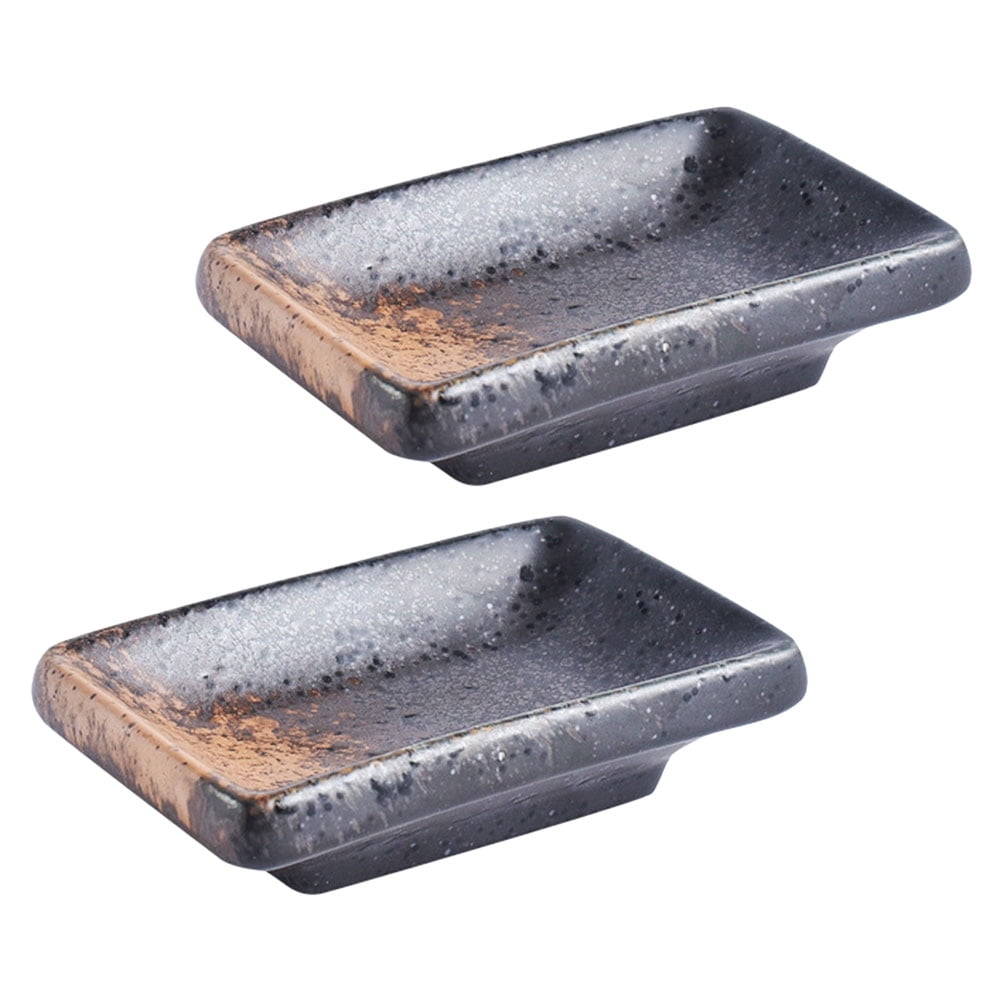 2 Pcs Small Dish of Soy Sauce Seasoning Container Sweet Plate Rectangular Sushi Gift Ceramic ...