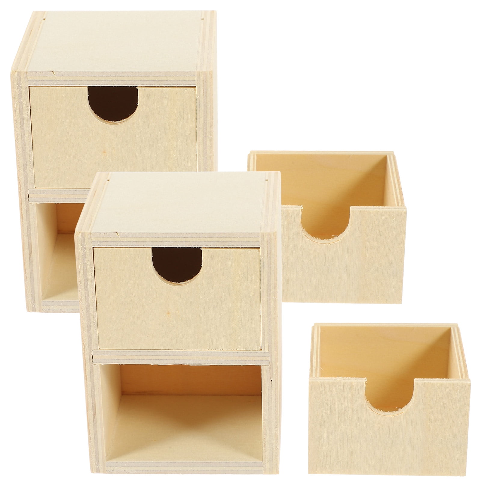 2 Pcs Small Drawer Blank Unfinished Wood Wooden Layers Mini Cabinet ...
