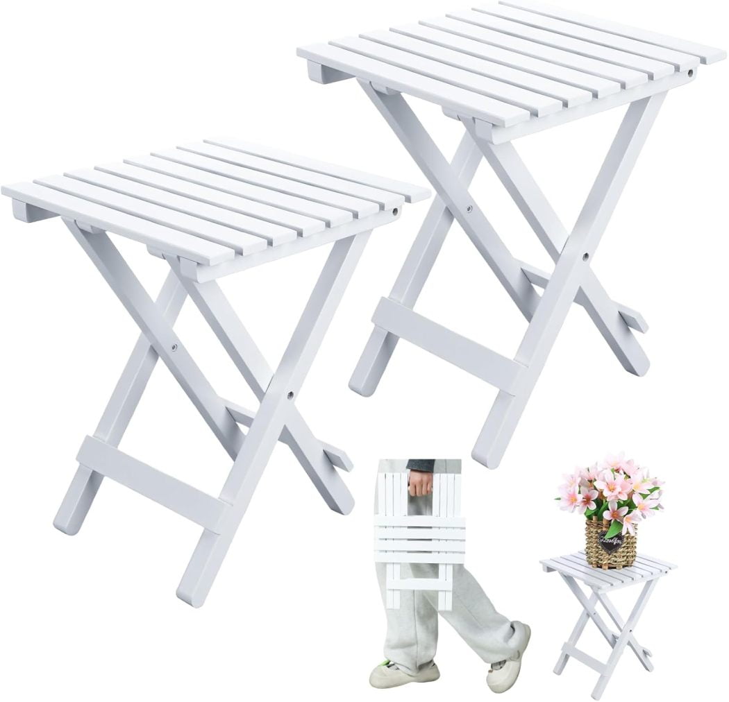 2 Pcs Small Folding Patio Side Table Outdoor Wood Wooden Small End ...