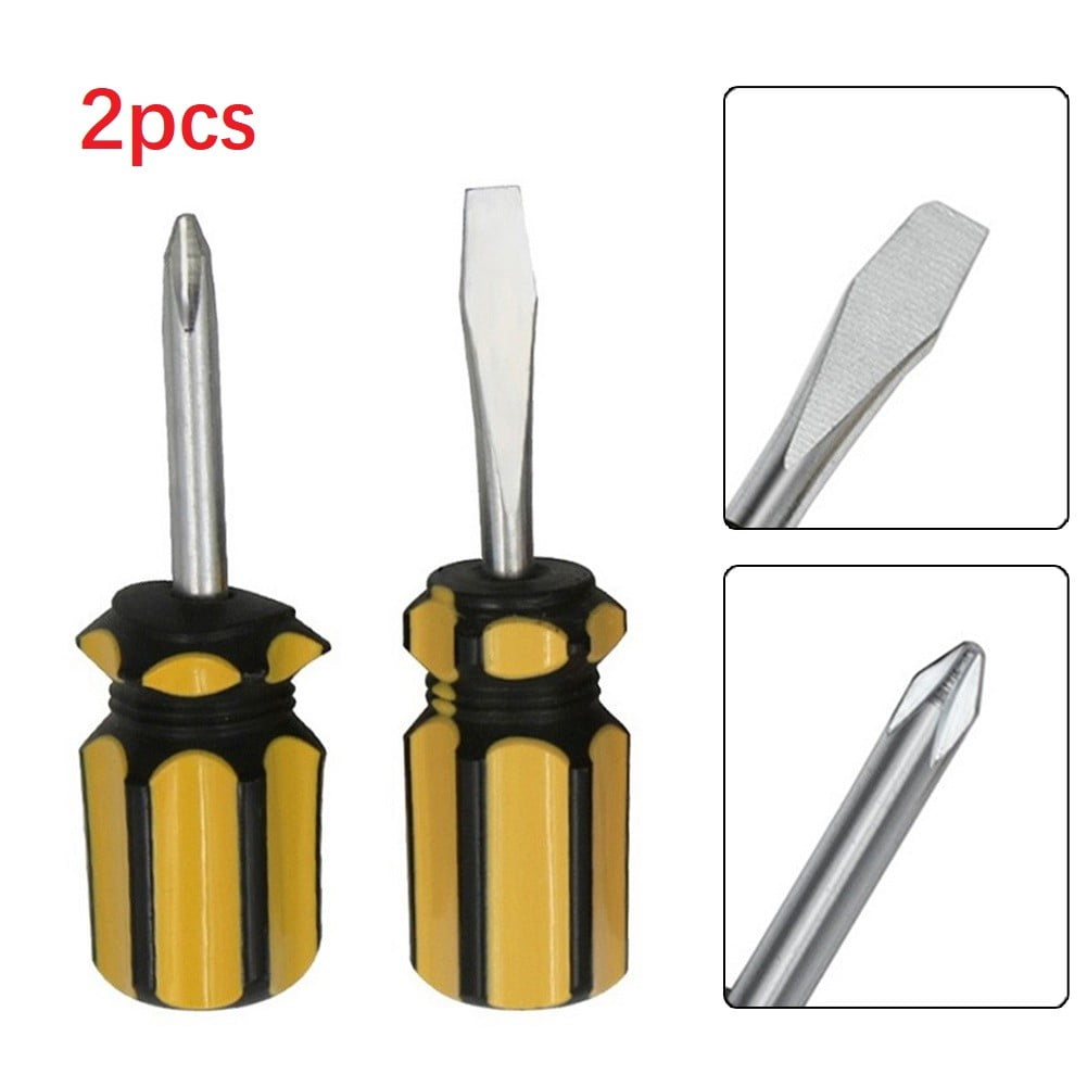 2 Pcs Small Handle Stubby Screwdriver Set 6mm Flat Head and Slotted ...