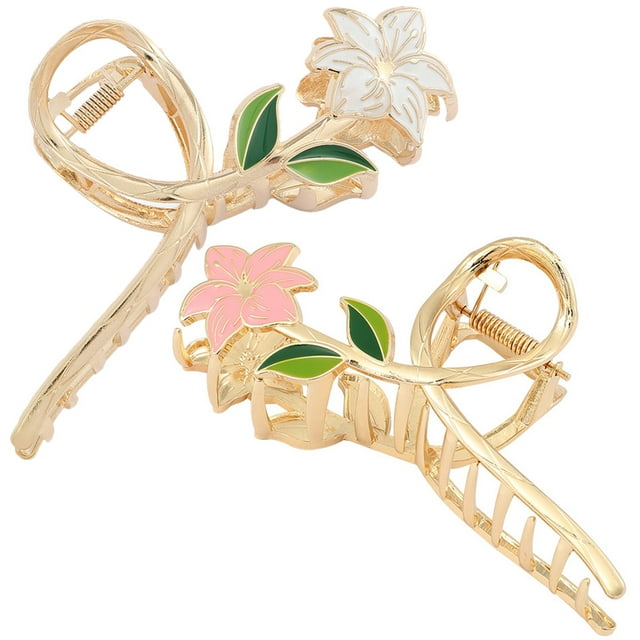 2 Pcs Snap Glitter Flower Hair Catch Fish Clip Miss Women's - Walmart.com