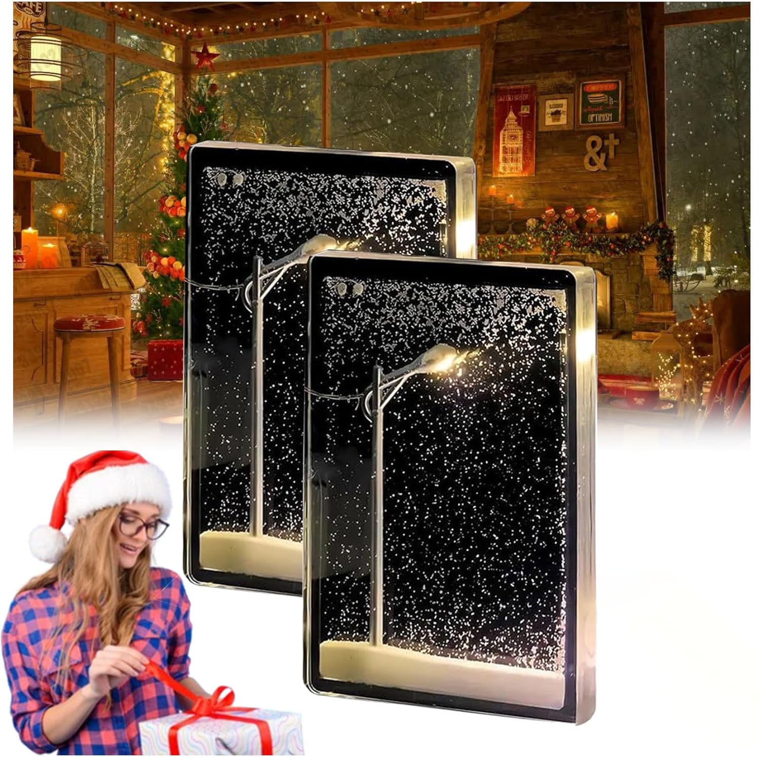 2 Pcs Snowy Night Street Lamps Night Light, Snow Scenery Street Lamp ...