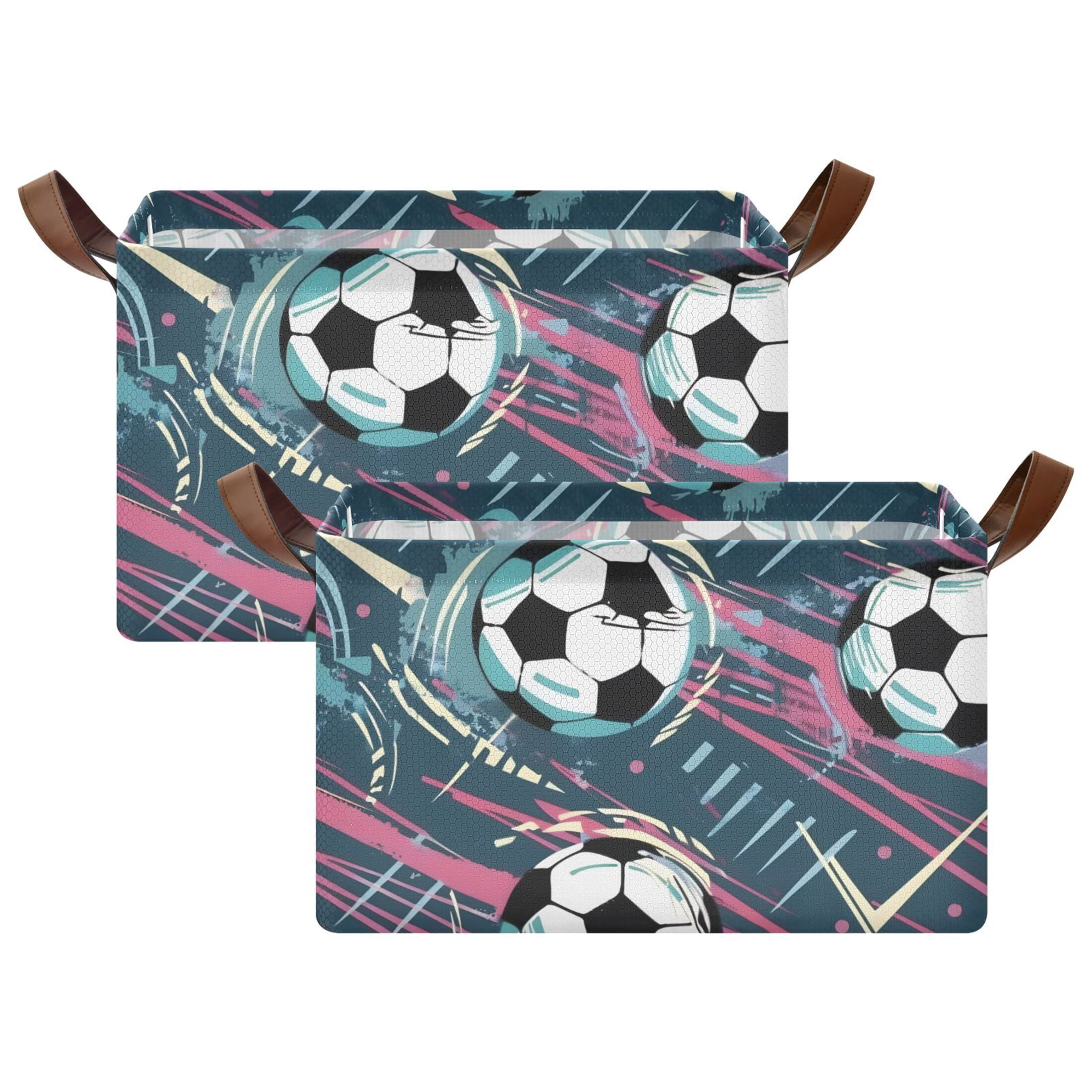 2 Pcs Soccer Balls Collapsible Storage Bins Fabric Shelf Baskets with ...