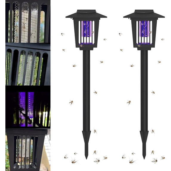 2 Pcs Solar Bug Zapper Outdoor, Waterproof LED Mosquito Zapper Outdoor ...