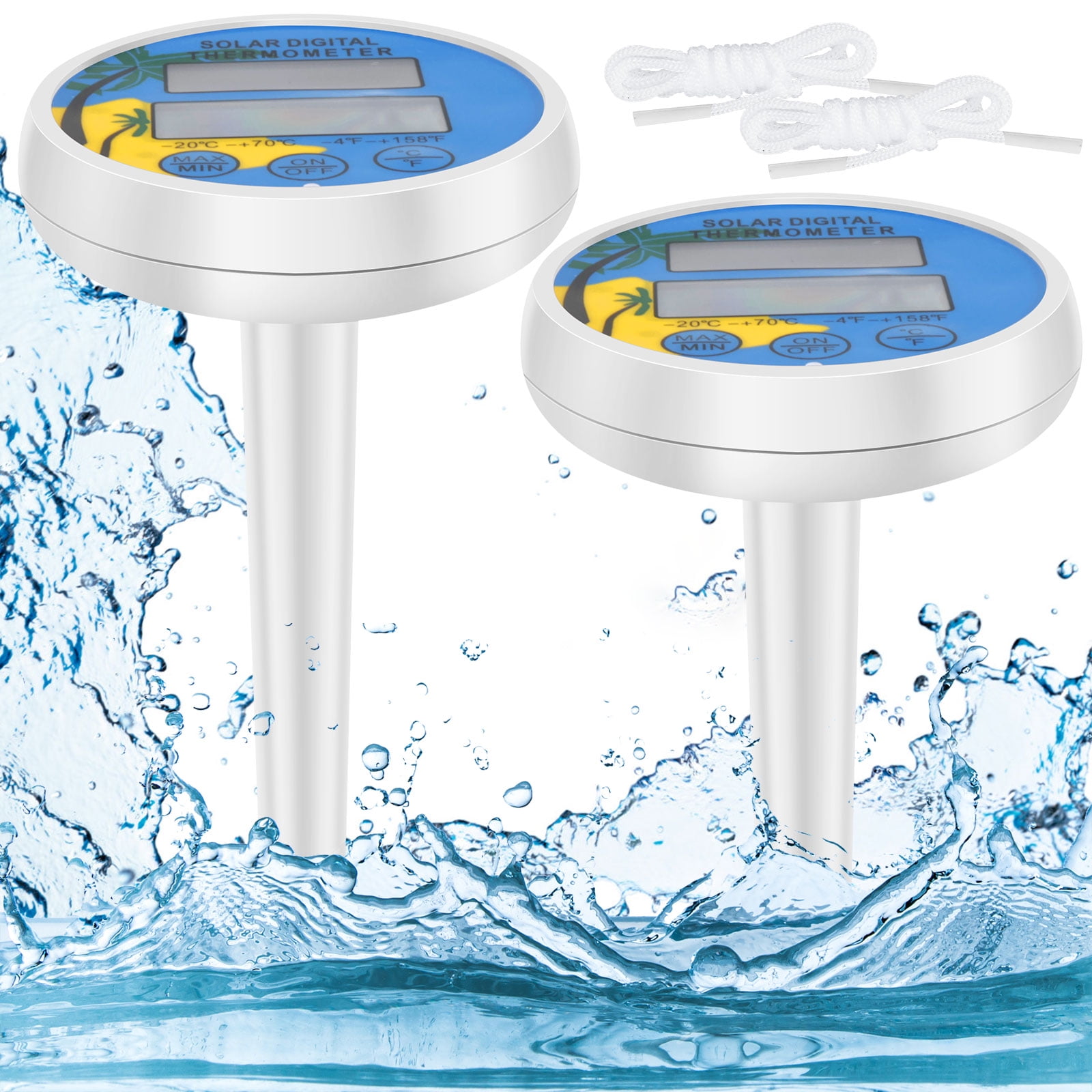 2 Pcs Solar Pool Thermometer Floating Digital Pool Thermometer with ...