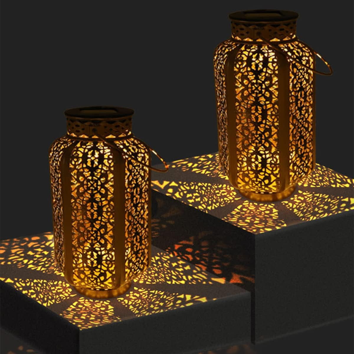 2 Pcs Solar Vintage Hanging Lantern Retro Solar Iron Art Lantern ...