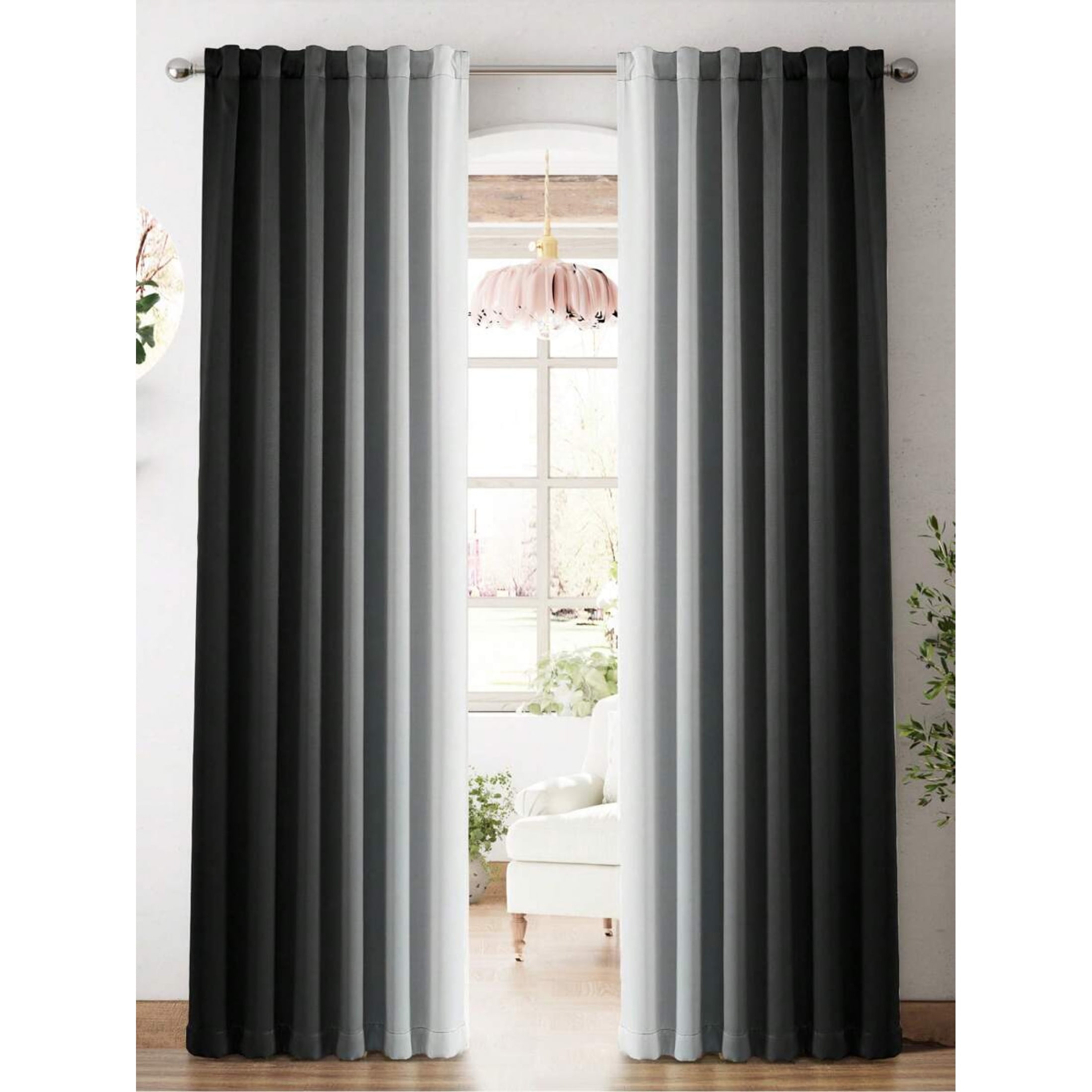 2 Pcs Solid Color Gradient Vertical Stripe Blackout Curtains - Coating ...