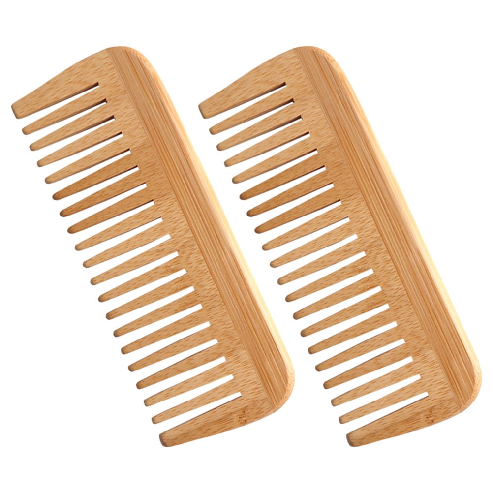 2 Pcs Solid Wood Comb Professional Hair Care Scalp Caring Wide Tooth ...