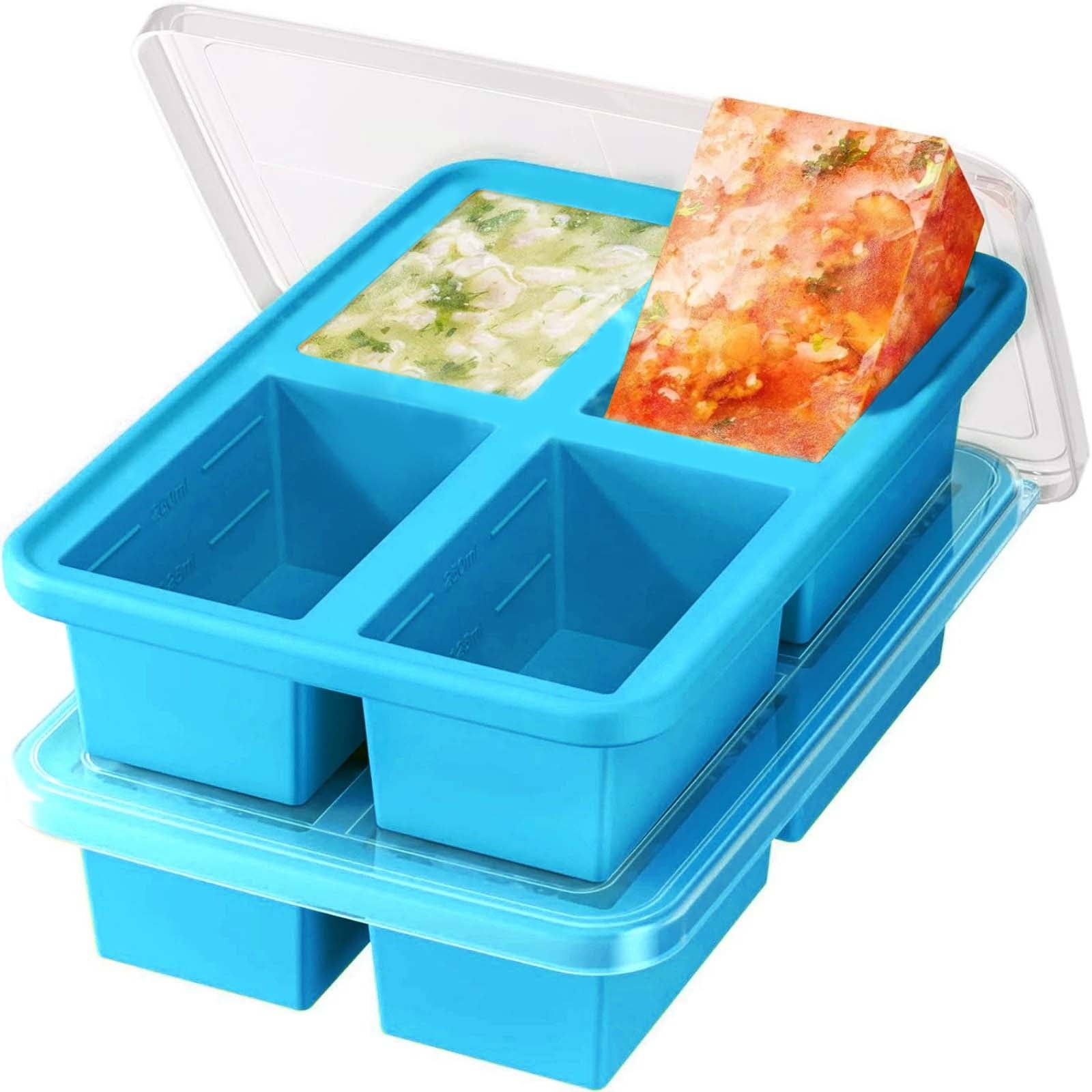2 Pcs Soup Cubes Freezer Molds, Silicone Freezer Trays with Lid, Mold ...