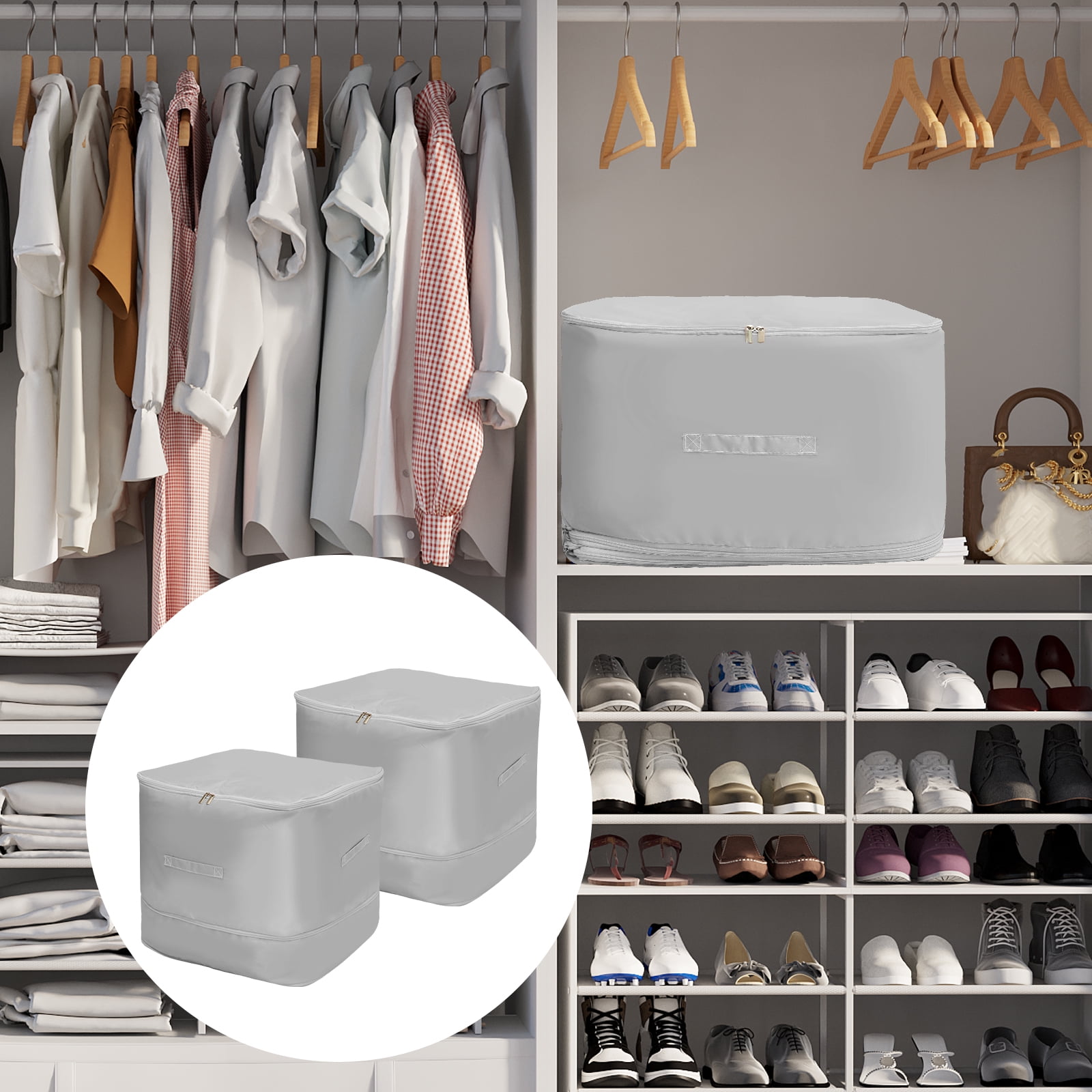 2 Pcs Space Saving Self Compression Organizer with Handle and Zipper ...