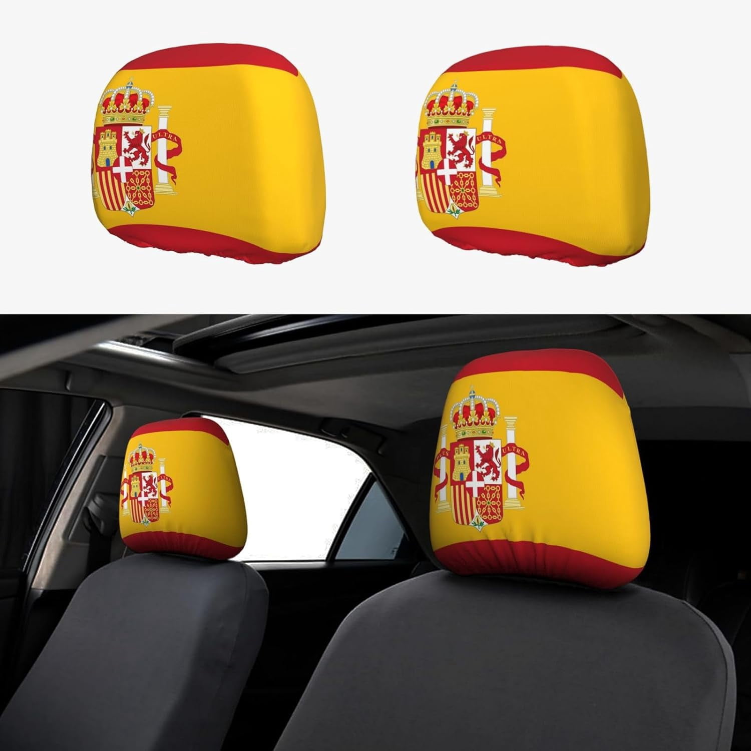 2 Pcs Spain Flag Headrest Covers,Cute Funny Car Headrest Protector Seat ...