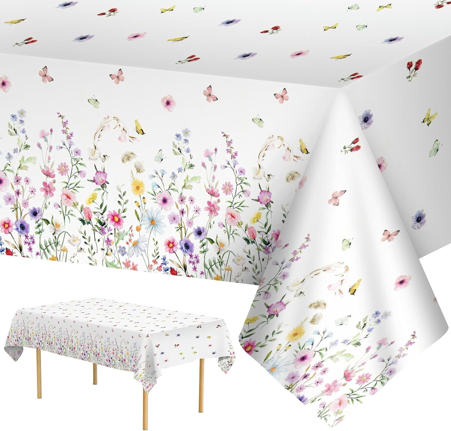 2 Pcs Spring Floral Tablecloth - Plastic Wildflower Butterfly Party ...