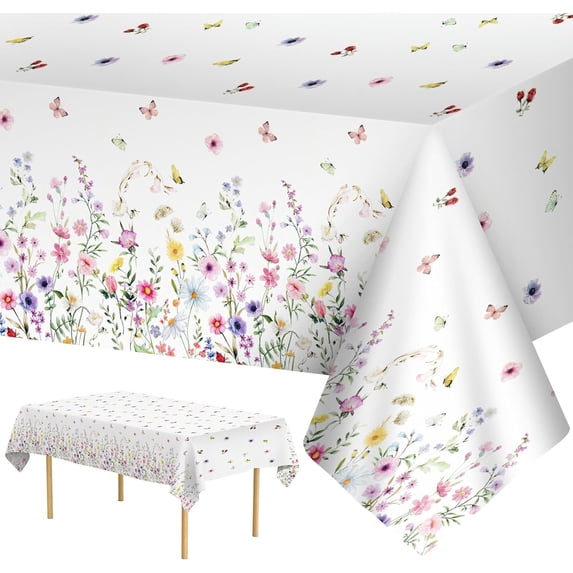 2 Pcs Spring Floral Tablecloth - Plastic Wildflower Butterfly Party ...